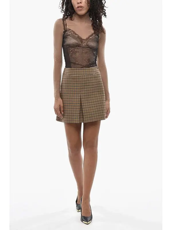 Celine Trapeze Mini Skirt In Double Face Check Wool