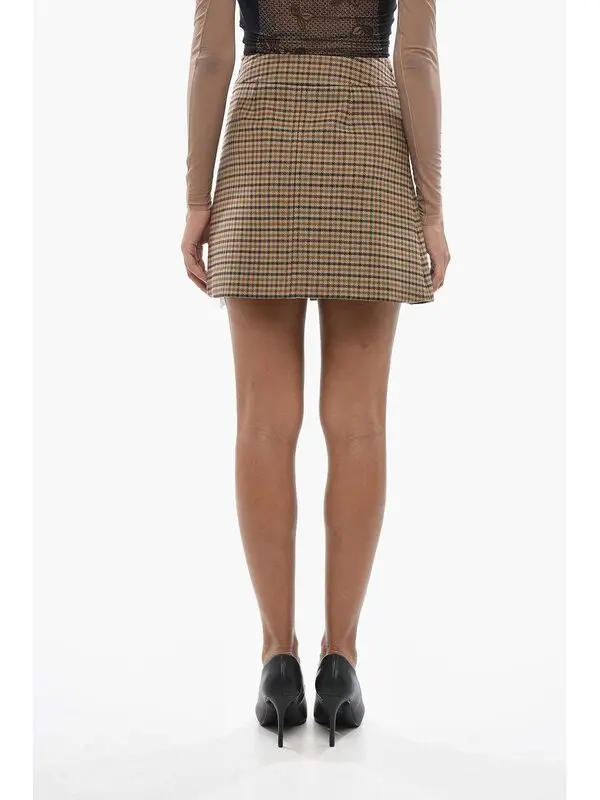 Celine Trapeze Mini Skirt In Double Face Check Wool
