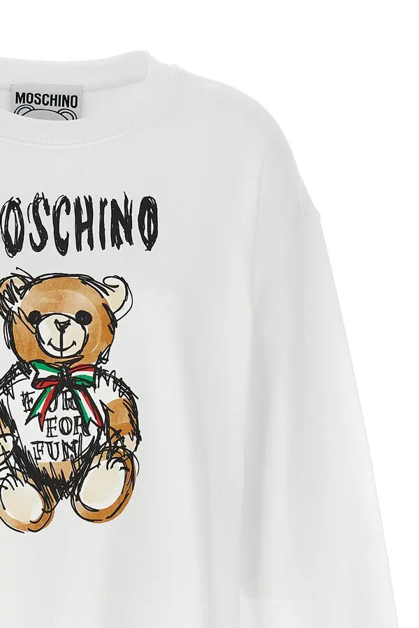 Moschino Teddy Bear Printed Crewneck Sweatshirt - White