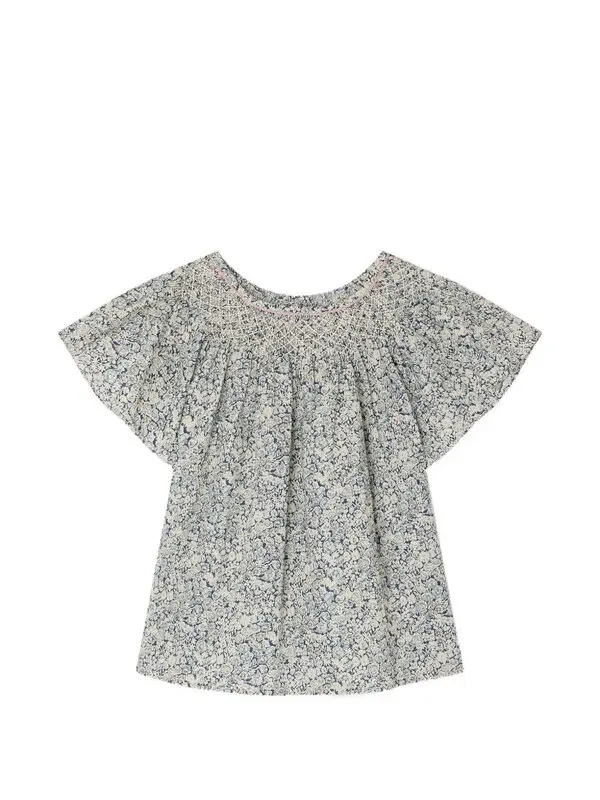 Bonpoint Smocked Floral Print Top - Gray
