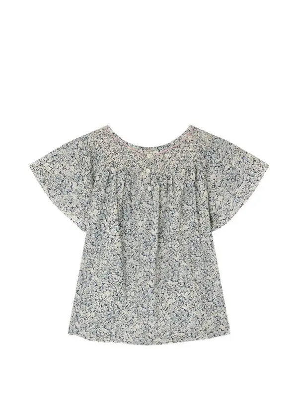 Bonpoint Smocked Floral Print Top - Gray