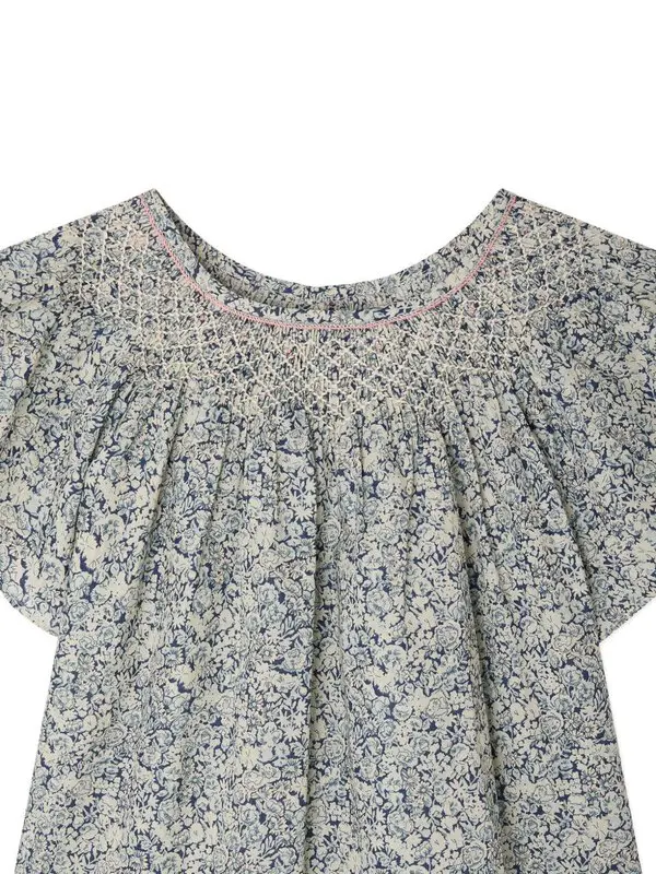 Bonpoint Smocked Floral Print Top - Gray