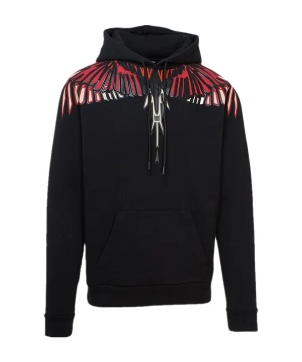 MARCELO BURLON COUNTY OF MILAN Geometric Wing Print Hooded Hooded Hoodie - Black
