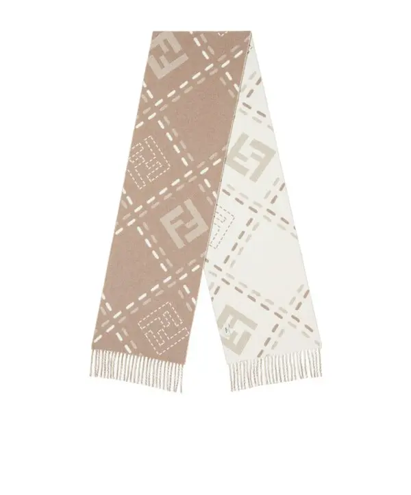 Fendi Ff Jacquard Fringed-edge Scarf - Grey