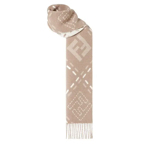 Fendi Ff Jacquard Fringed-edge Scarf - Grey