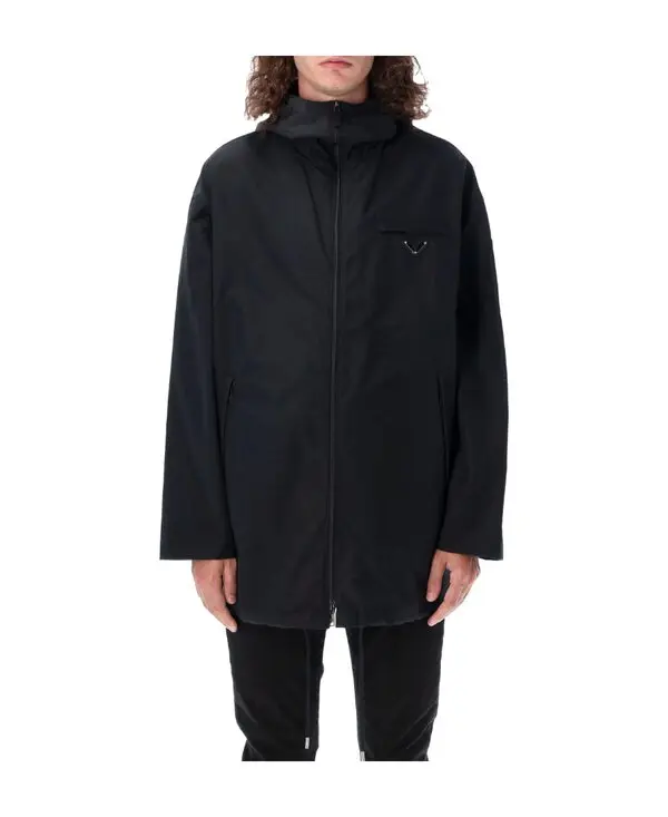 Prada Zip Up Jacket With Metal Trimmed Drawstring And Flanged Pocket