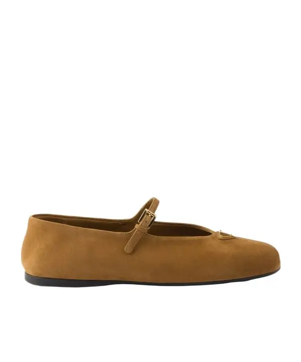 Prada Logo Plaque Ballerina Flats - Cinnamon