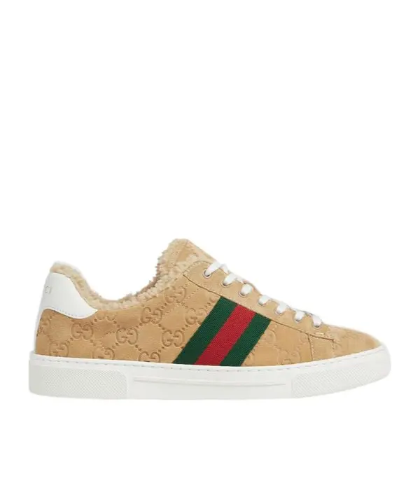 Gucci Embossed Low-top Sneakers With Web Detail - Beige
