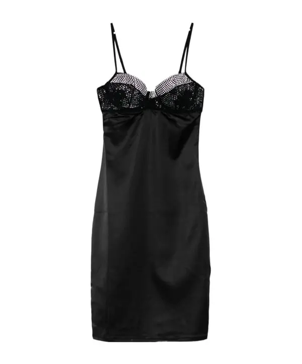 Oseree Osree Embellished Satin Tube Dress - Black