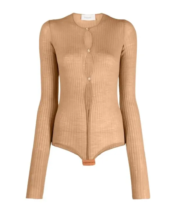 Sportmax Long-sleeved Knitted Jumpsuit With Front Buttons - Nude