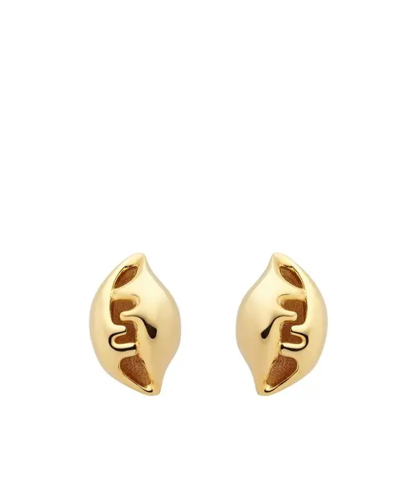 Fendi Gold Finish Shell Motif Earrings - Golden