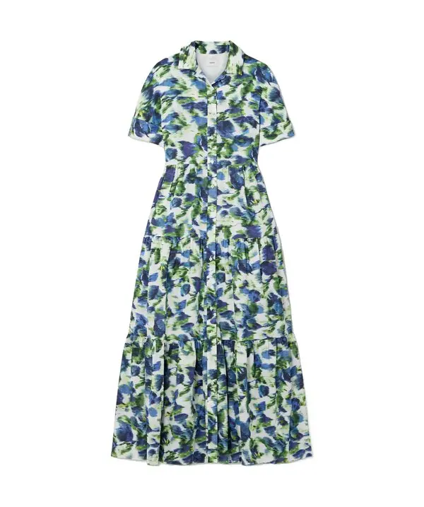 Erdem Layered Floral Print Short Sleeve Dress - Blue