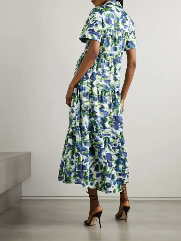 Erdem Layered Floral Print Short Sleeve Dress - Blue