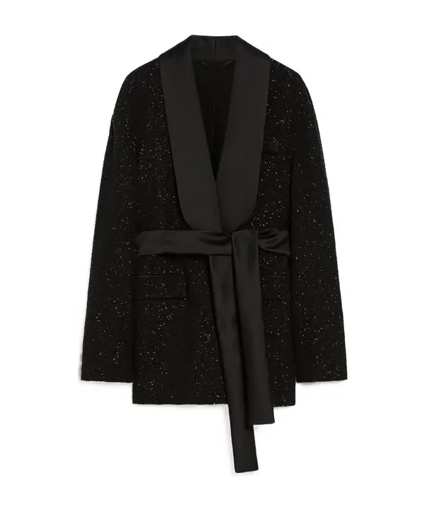 Max Mara Embellished Belted Shawl Collar Jacket
