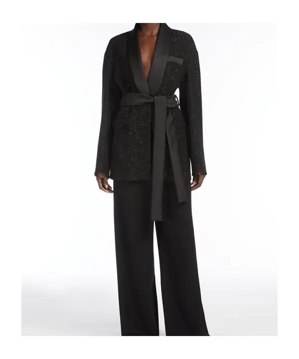 Max Mara Embellished Belted Shawl Collar Jacket