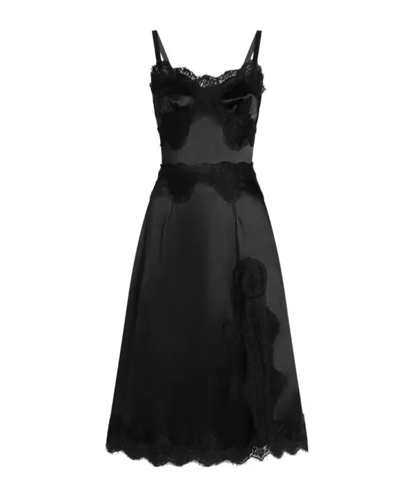 Dolce & Gabbana Lace-embellished Satin Dress - Black