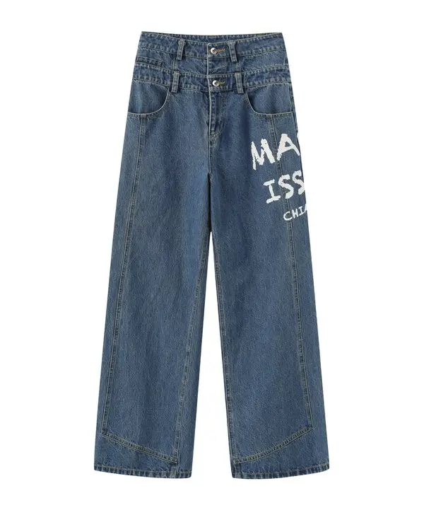 Marissa Chiara Wide Leg Jeans With Logo Detail