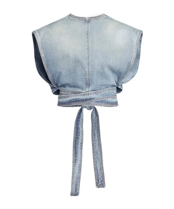 Alaïa Cropped Belted Denim Top - Light Blue