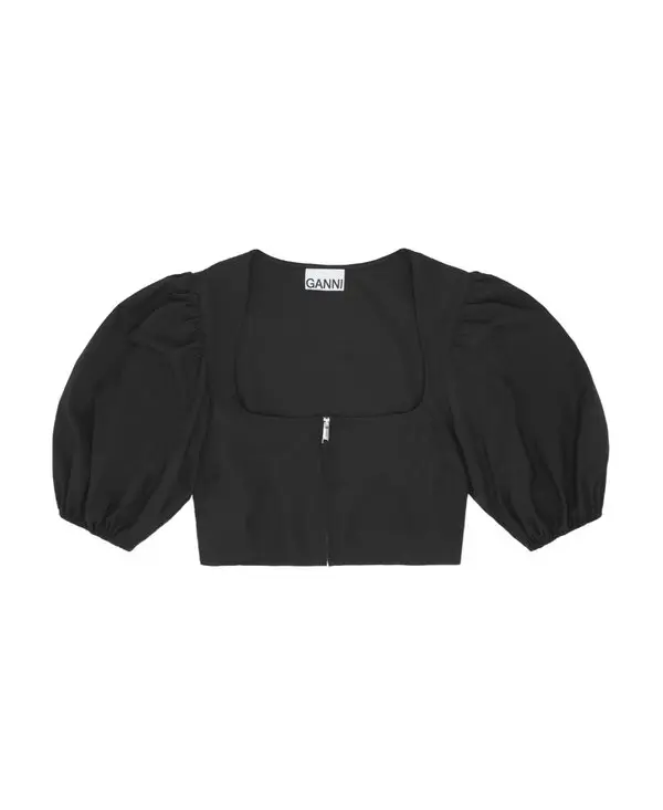 GANNI Puff Sleeve Cropped Top