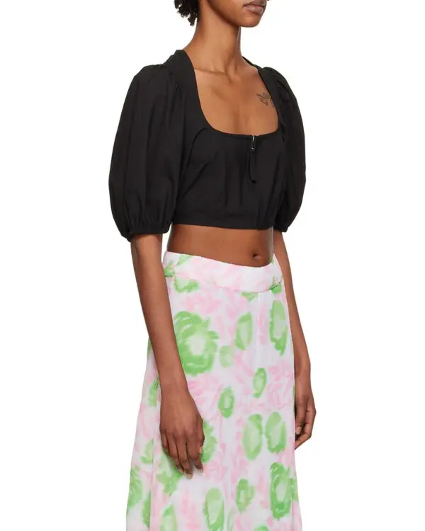GANNI Puff Sleeve Cropped Top