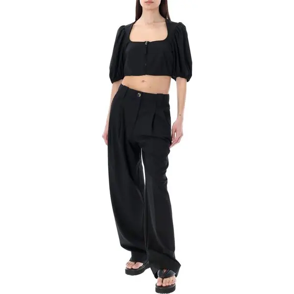 GANNI Puff Sleeve Cropped Top