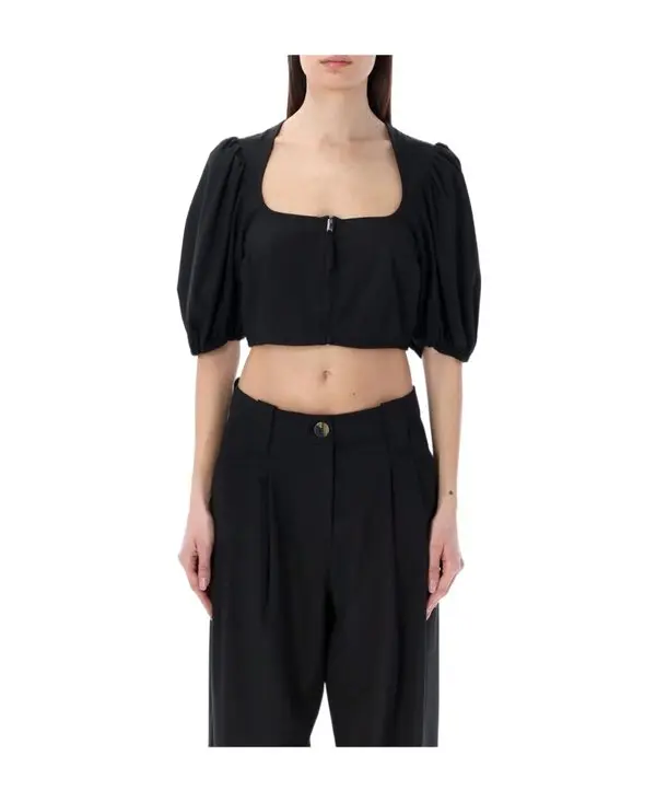 GANNI Puff Sleeve Cropped Top