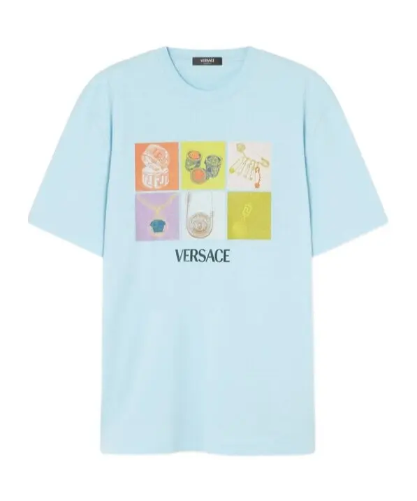 Versace Graphic-printed Crewneck T-shirt - Light Blue