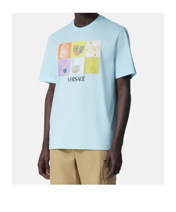 Versace Graphic-printed Crewneck T-shirt - Light Blue