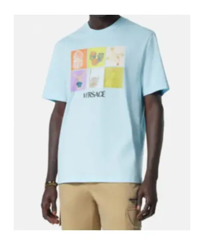 Versace Graphic-printed Crewneck T-shirt - Light Blue