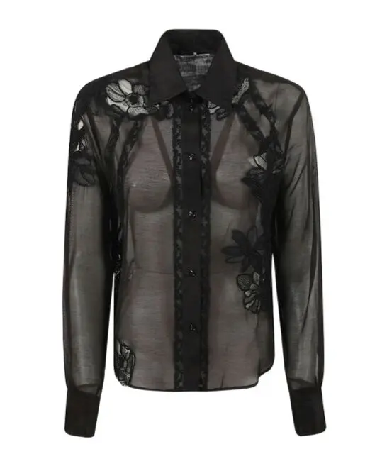 Ermanno Scervino Sheer Floral Embroidered Shirt - Black
