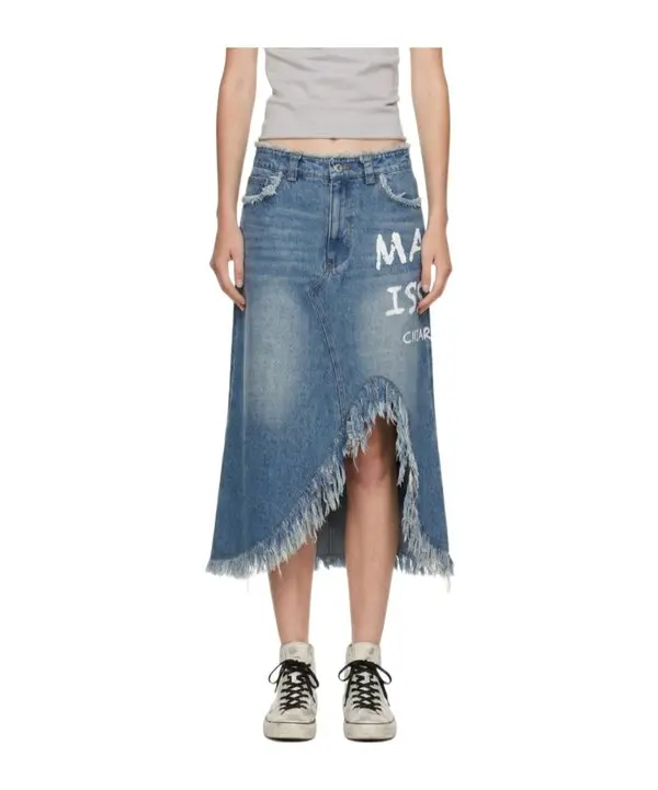 Marissa Chiara Denim Skirt With Raw Edge Detailing