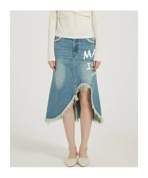 Marissa Chiara Denim Skirt With Raw Edge Detailing