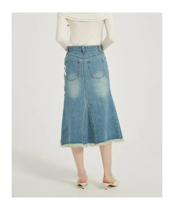 Marissa Chiara Denim Skirt With Raw Edge Detailing