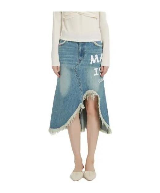 Marissa Chiara Denim Skirt With Raw Edge Detailing