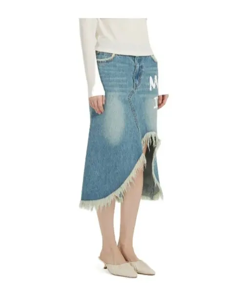 Marissa Chiara Denim Skirt With Raw Edge Detailing