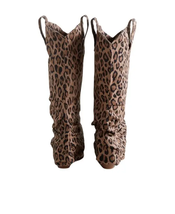 R13 Leopard Print Slouch Boots - Black