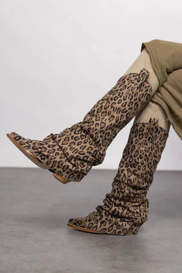 R13 Leopard Print Slouch Boots - Black