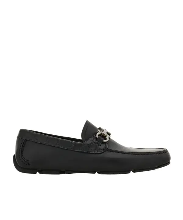 FERRAGAMO Penny Driver Loafer With Gancini Buckle - Black