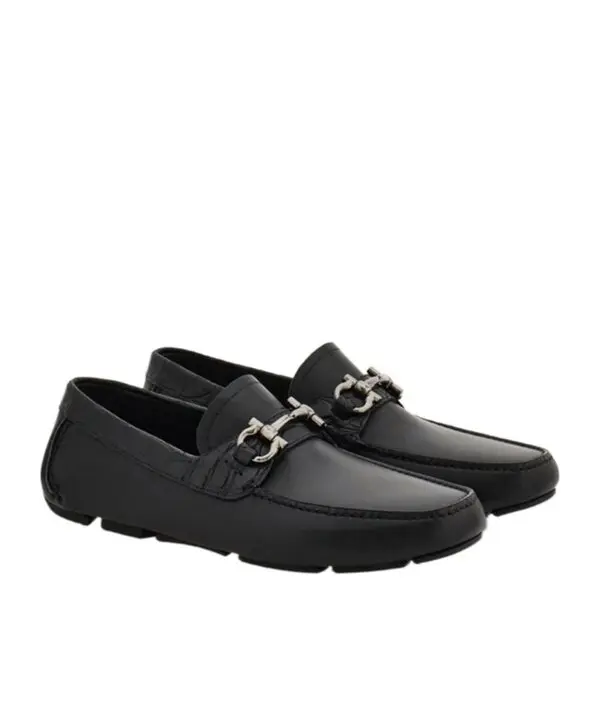 FERRAGAMO Penny Driver Loafer With Gancini Buckle - Black