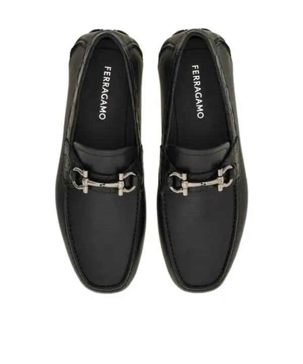 FERRAGAMO Penny Driver Loafer With Gancini Buckle - Black