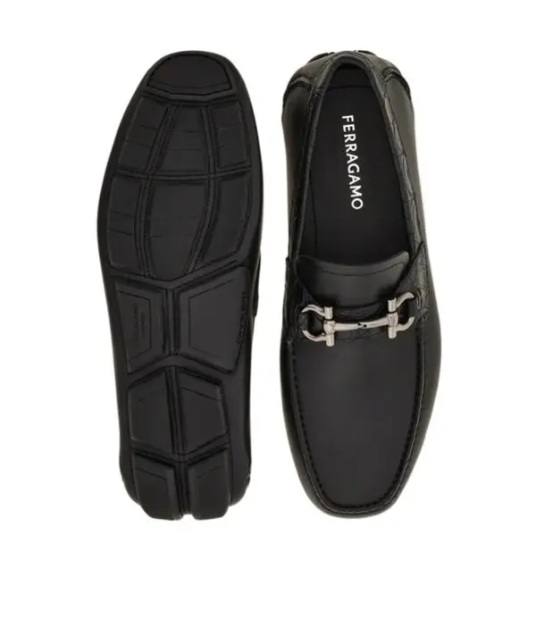 FERRAGAMO Penny Driver Loafer With Gancini Buckle - Black
