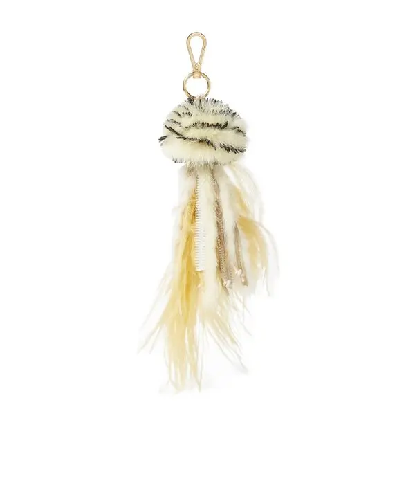 Fendi Multicolor Leather, Feather And Mink Charm - Nude