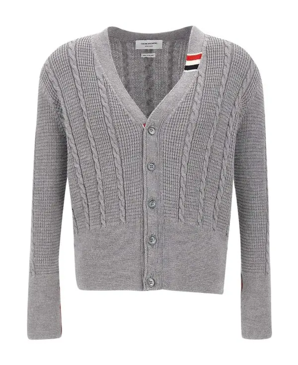 Thom Browne V-neck Buttoned Knitted Cardigan - Light Gray
