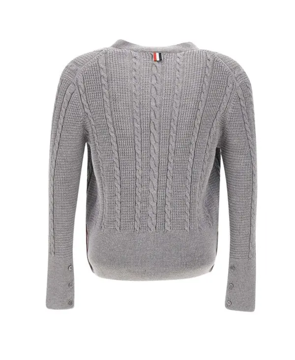 Thom Browne V-neck Buttoned Knitted Cardigan - Light Gray