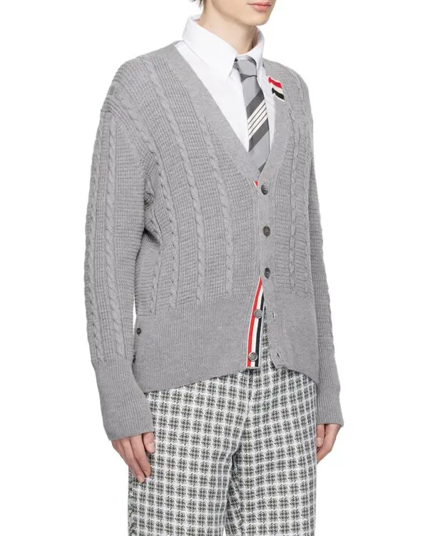 Thom Browne V-neck Buttoned Knitted Cardigan - Light Gray