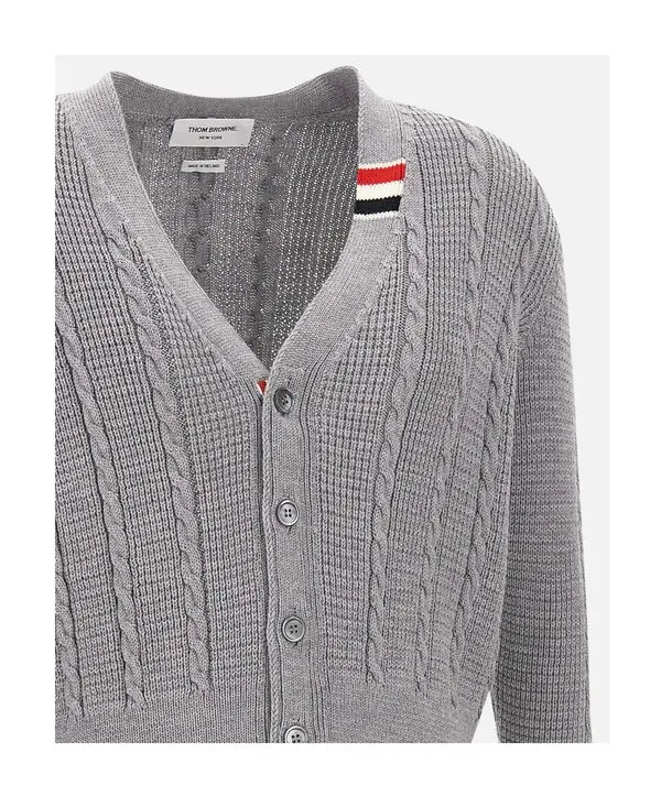Thom Browne V-neck Buttoned Knitted Cardigan - Light Gray