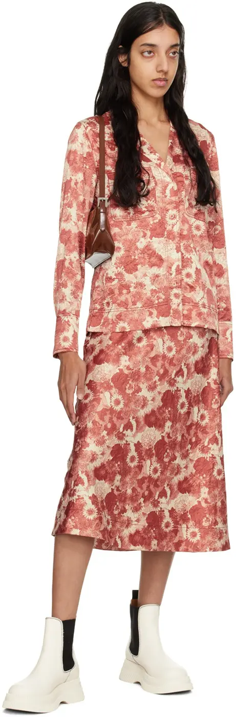 GANNI Floral Print Long Sleeve Shirt