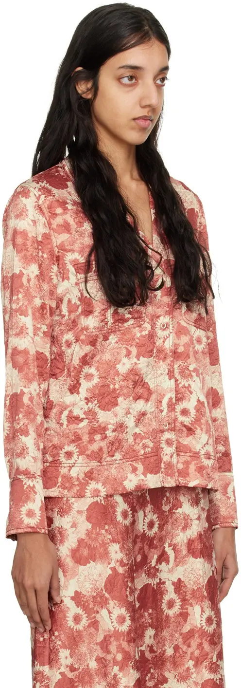 GANNI Floral Print Long Sleeve Shirt