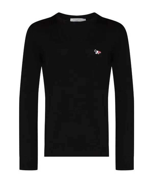 Maison Kitsuné Logo Embroidered Crew Neck Sweater - Black
