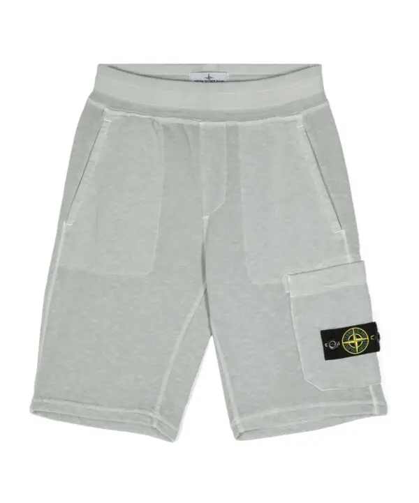 Stone Island Elastic Waistband Shorts With Removable Logo Badge - Light Gray
